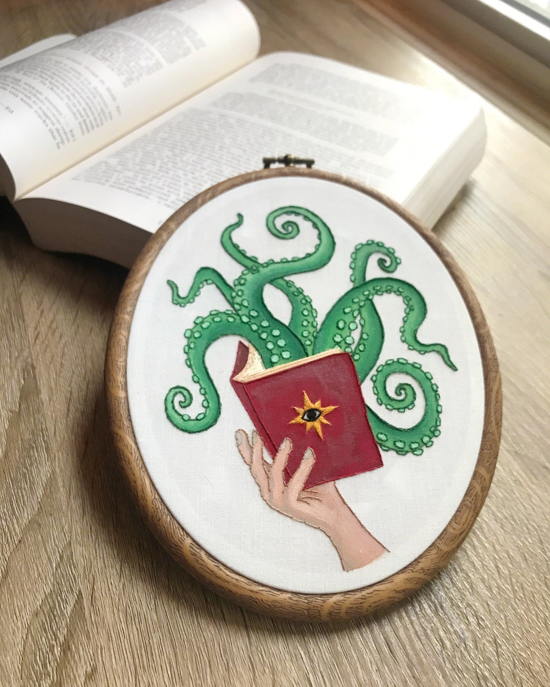The Necronomicon • Embroidery and Watercolor Hoop Art • Cthulhu ...