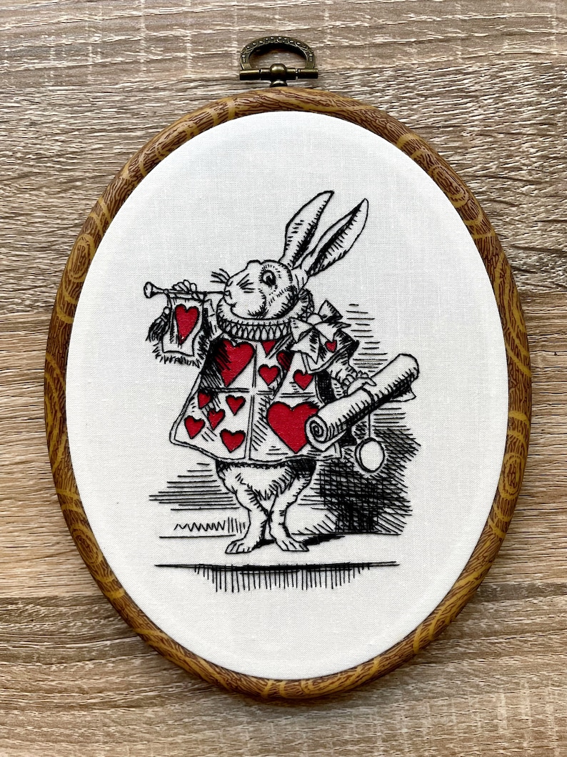 White Rabbit • Alice's Adventures in Wonderland • Hand Embroidered Hoop ...