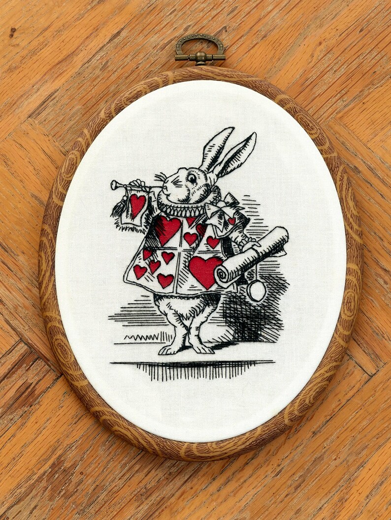 White Rabbit • Alice's Adventures in Wonderland • Hand Embroidered Hoop ...