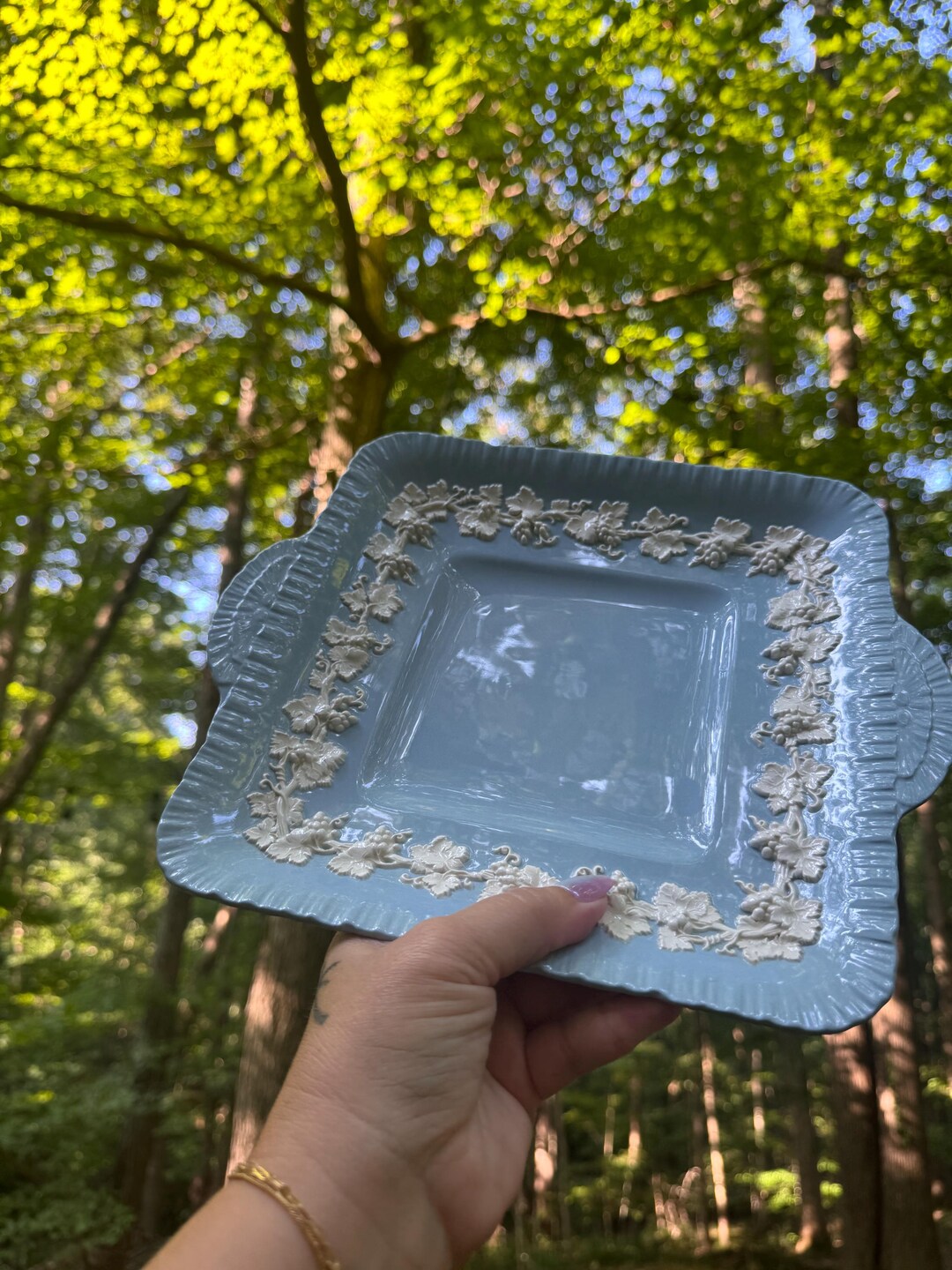 Vintage Wedgwood Queens Ware Plate, Embossed White on Blue Platter ...