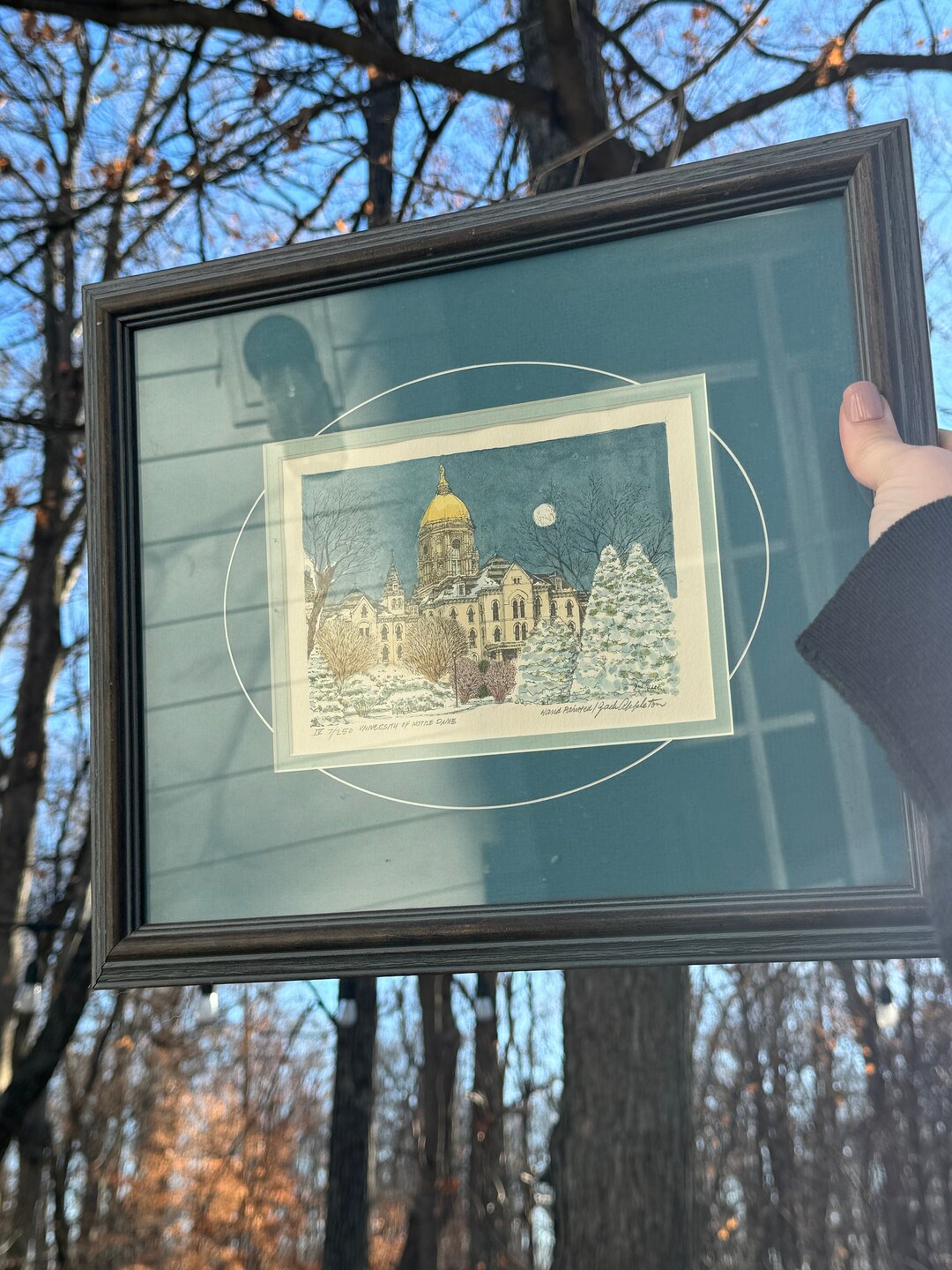 University of Notre Dame Signed Hand Painted Winter Snow Scene Full ...