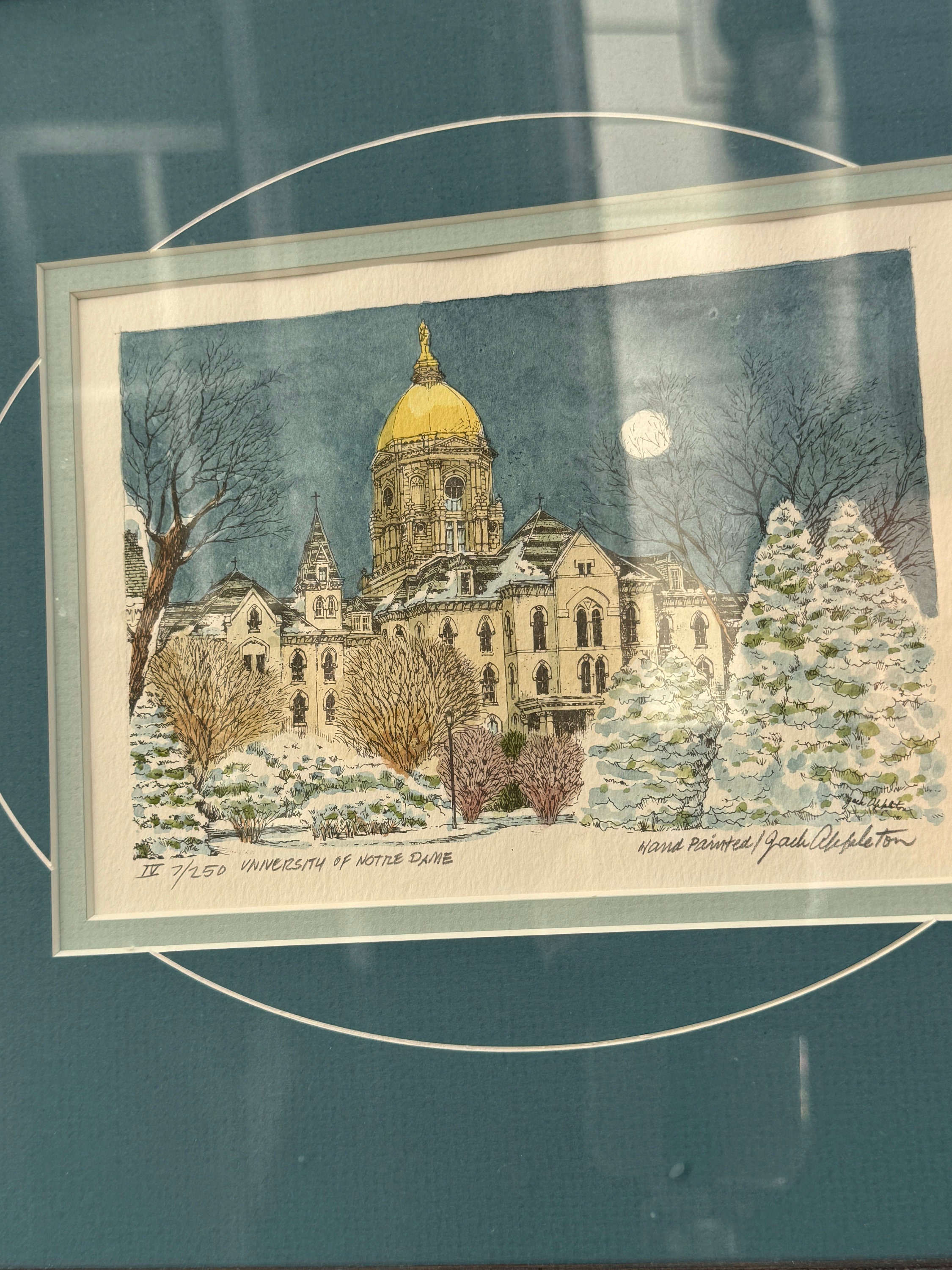 University of Notre Dame Signed Hand Painted Winter Snow Scene Full ...