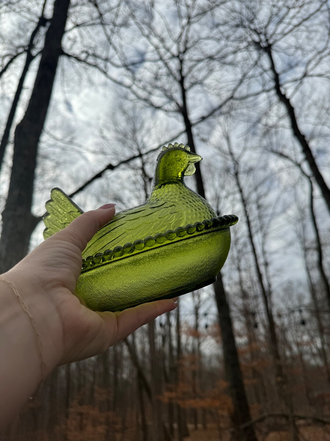 Vintage Indiana Glass Green Hen on A Nest Chicken - Etsy