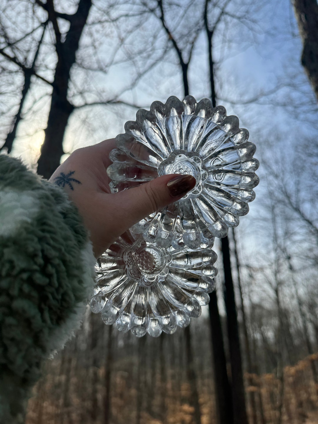 Hazel Atlas Daisy Petal Pressed Glass Candlestick Holders Set of 2 USA ...