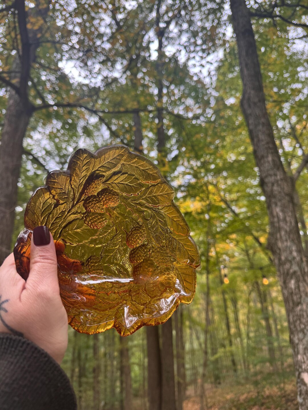 Amber Brown Depression Glass Raspberry and Leaf Pattern Bowl Vintage ...