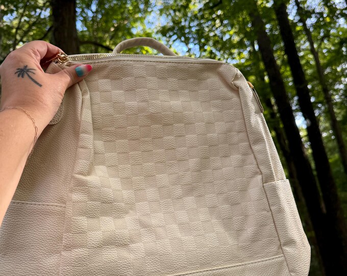 Checkered Cream Backpack With 2 Shoulder Strap Options Gold Hardware ...