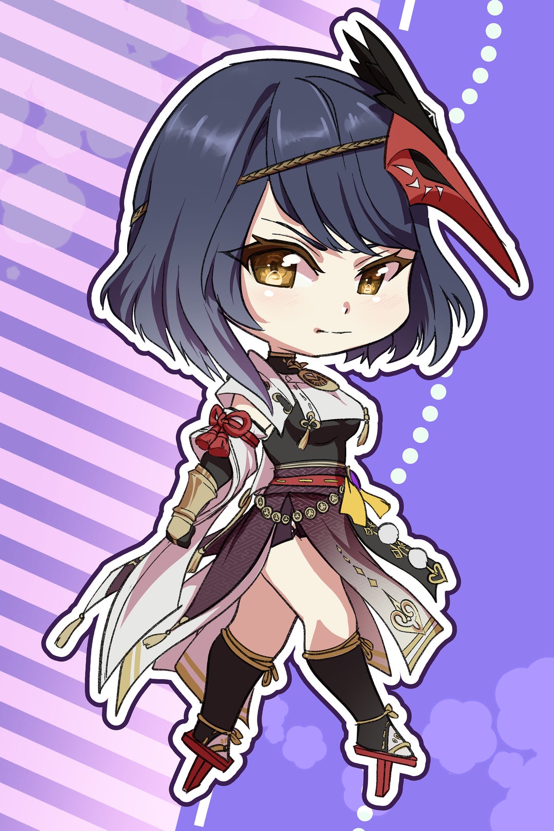 Kujou Sara Chibi Postcard Print Genshin Impact Etsy