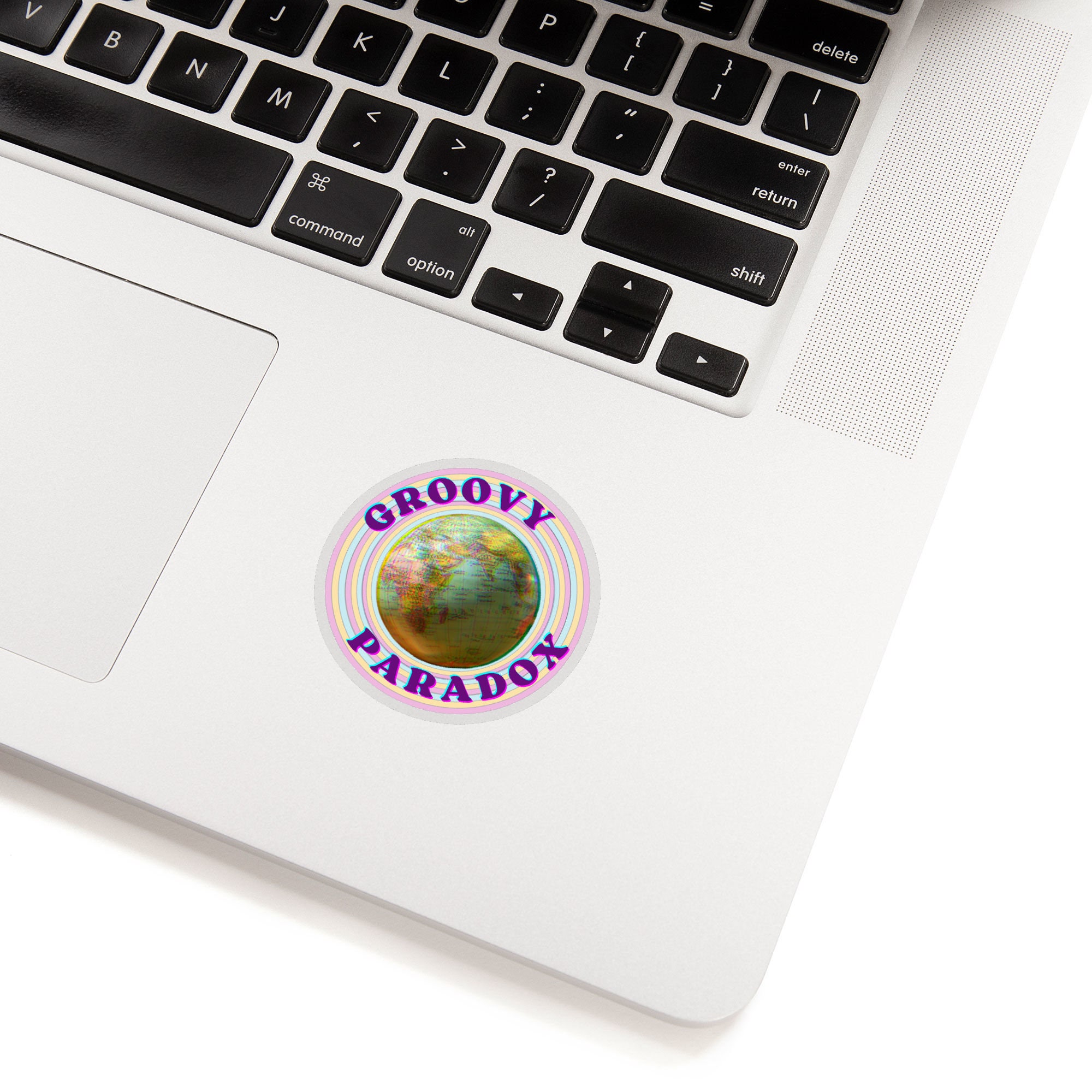 Earth and Rainbows Logo Sticker by Groovy Paradox - Eco-friendly Vinyl ...