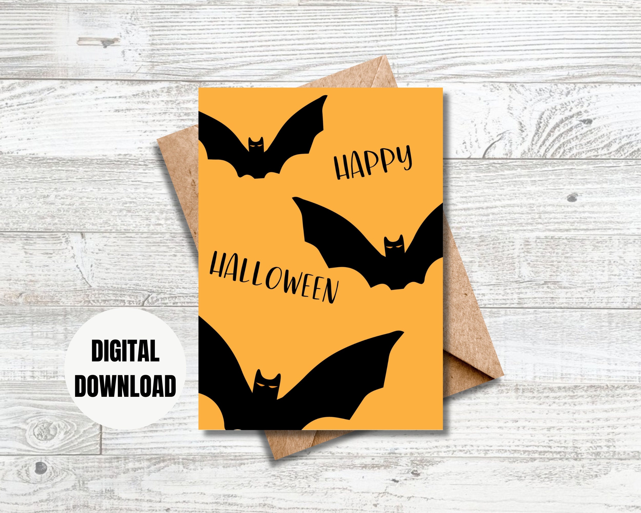 Happy Halloween Digital Printable Card With Flying Bats, Printable Card ...