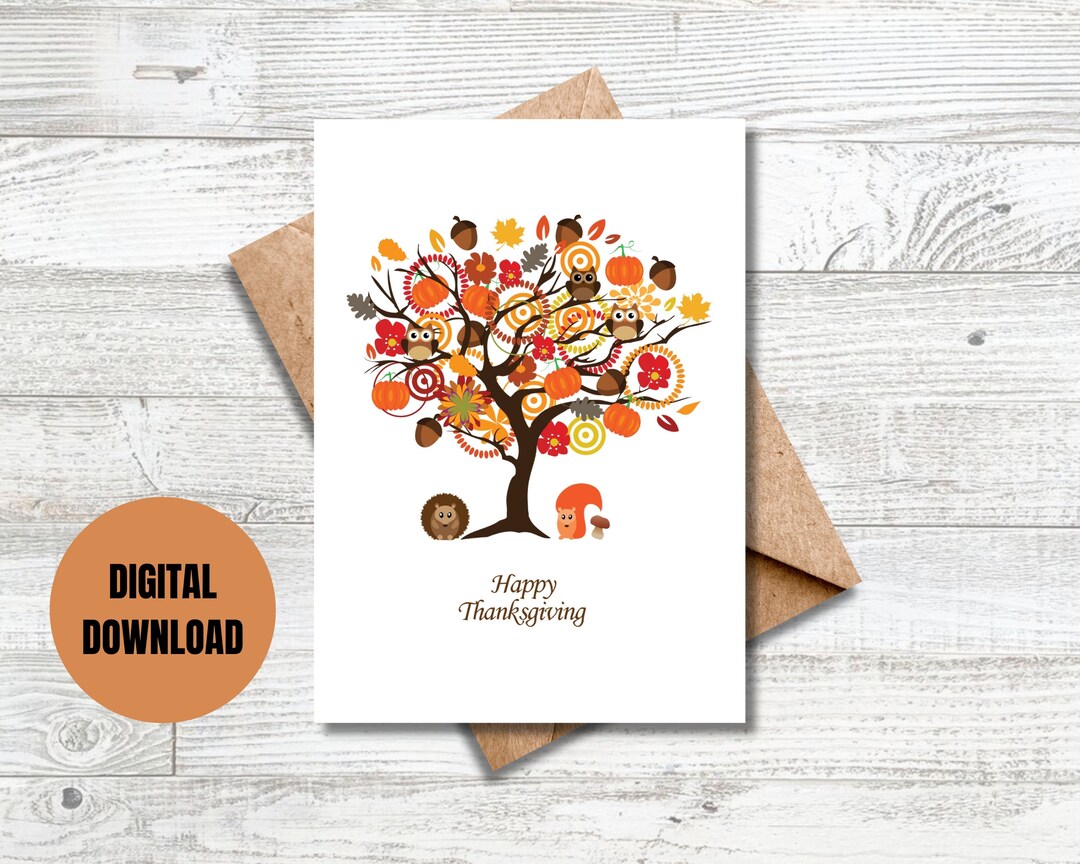 Happy Thanksgiving Digital Printable Card, Printable Card, Digital ...