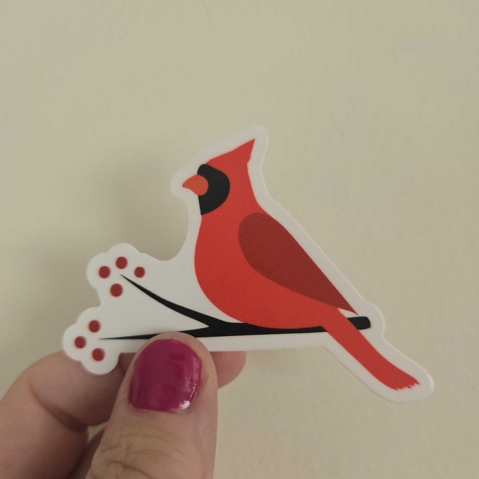 Cardinal Bird and Red Berries Waterproof Die Cut Sticker - Christmas ...