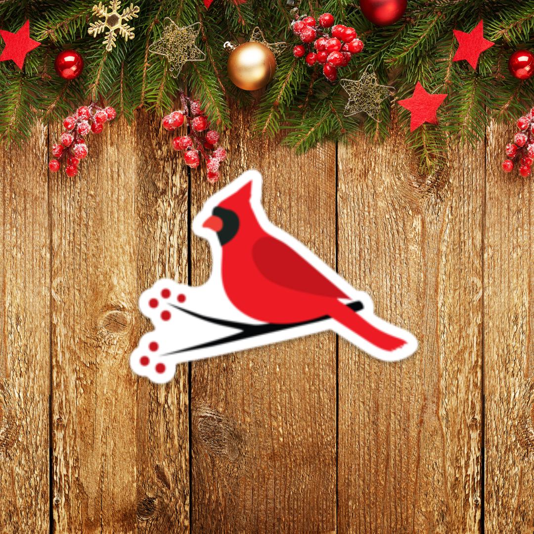 Cardinal Bird and Red Berries Waterproof Die Cut Sticker - Christmas ...