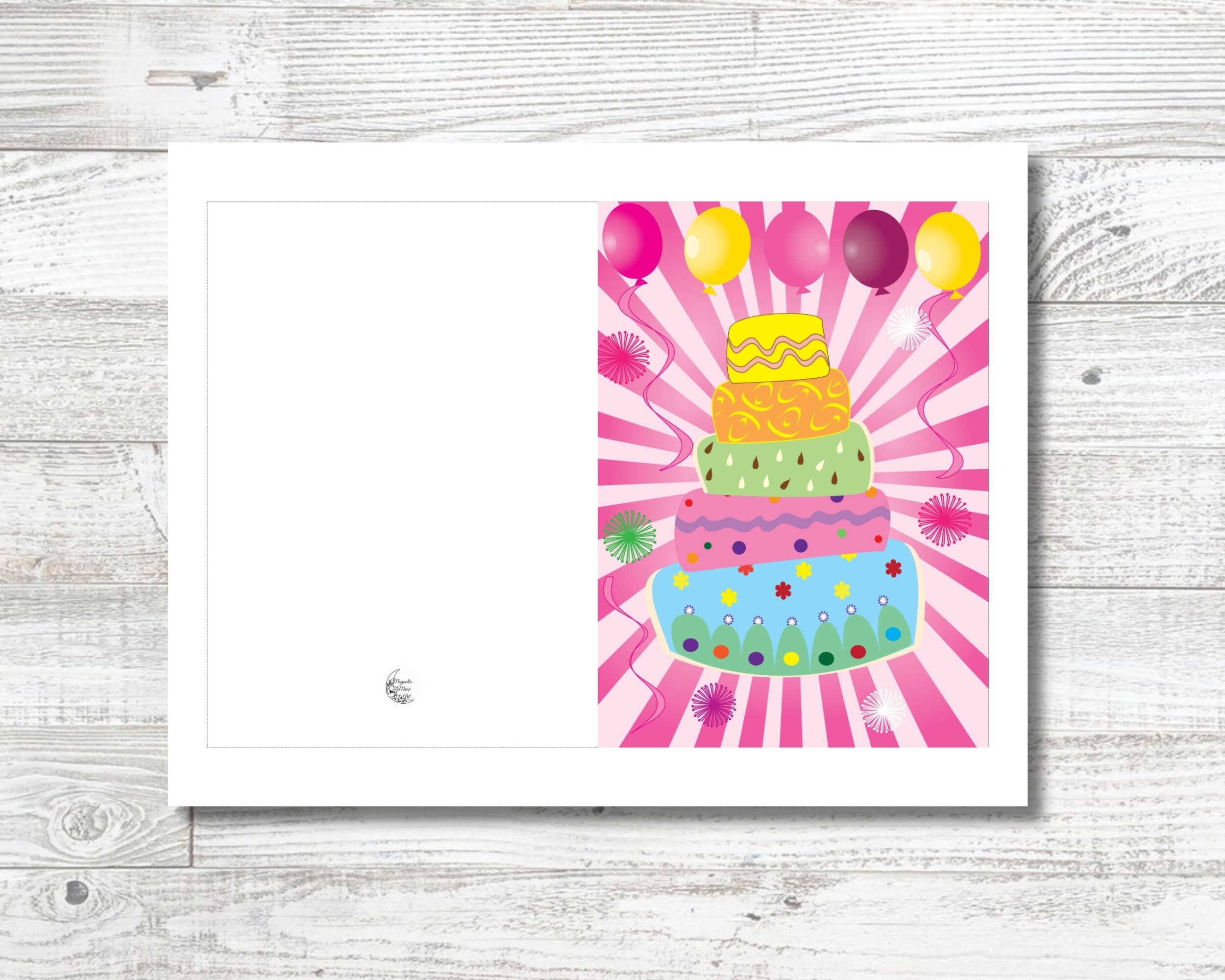 Happy Birthday Digital Printable Card With Birthday Cake, Digital ...
