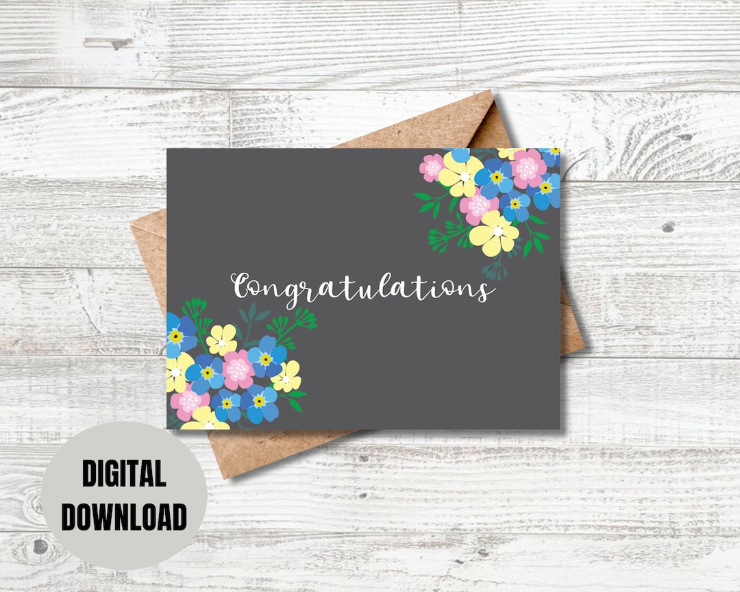 Congratulations Floral Card, Digital Printable Card, Printable Card ...