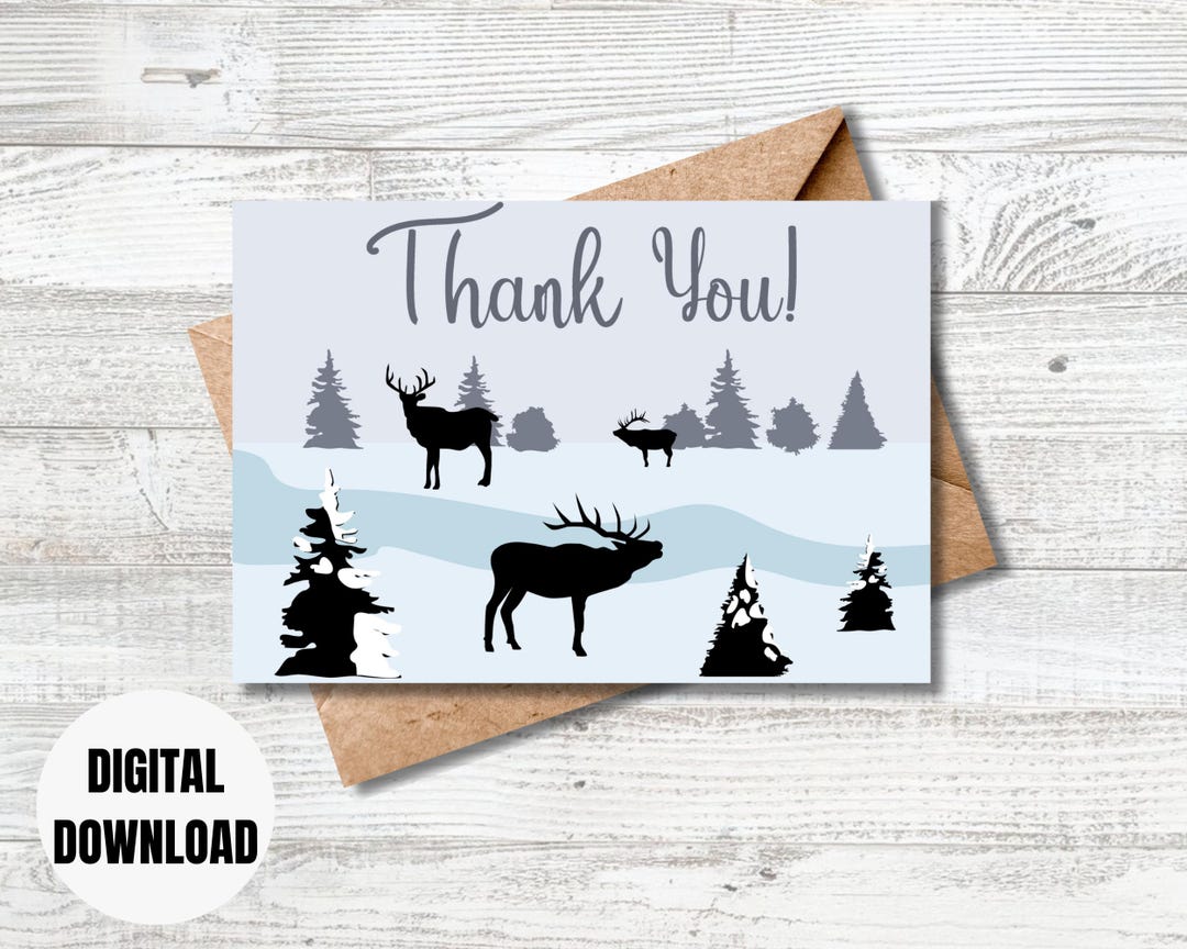 Forest Scene Thank You Card, Instant Download, Deer and Forest Prints ...