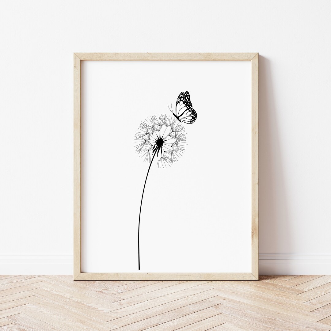 Dandelion With a Butterfly Printable, Dandelion Print, Art Print, Room ...