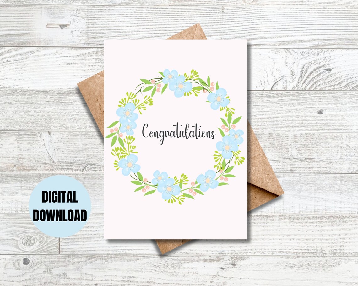 Congratulations Floral Card, Digital Printable Card, Printable Card ...