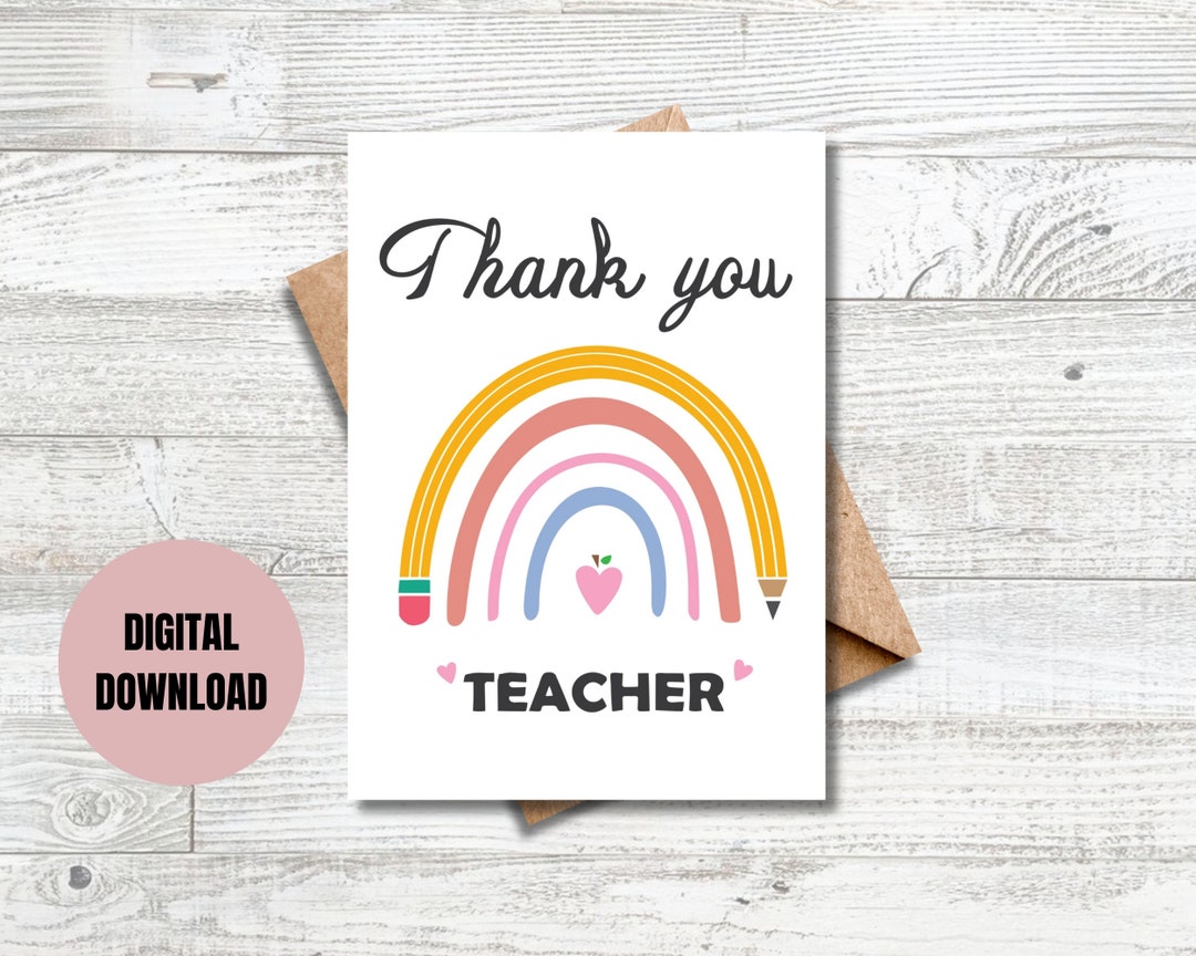 Thank You Teacher Digital Printable Card, Printable Card, Digital ...