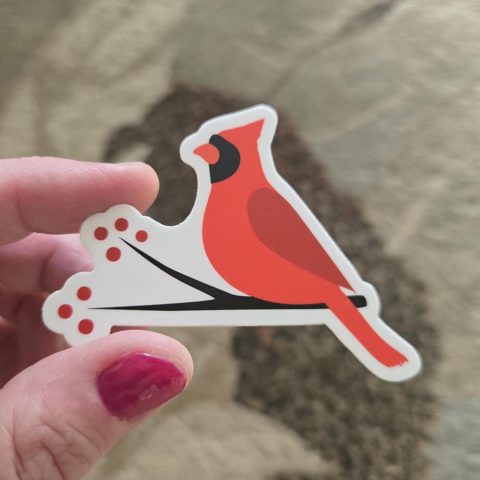 Cardinal Bird and Red Berries Waterproof Die Cut Sticker - Christmas ...