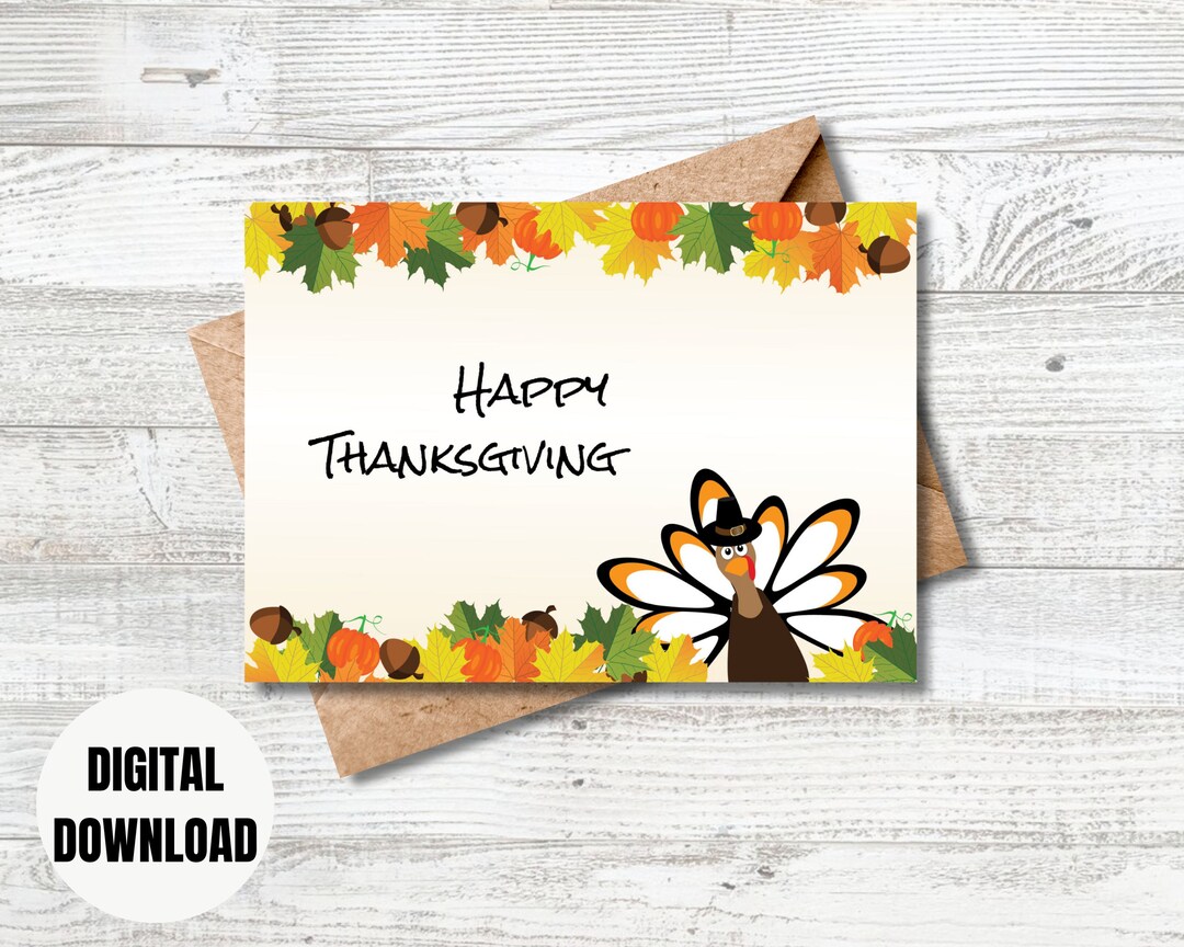 Happy Thanksgiving Digital Printable Card With a Turkey, Digital ...