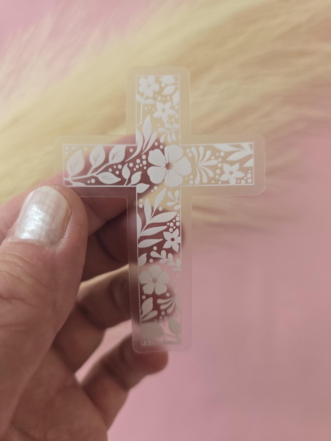 Floral Cross Clear Sticker | Christian Decal | Religious Sticker ...