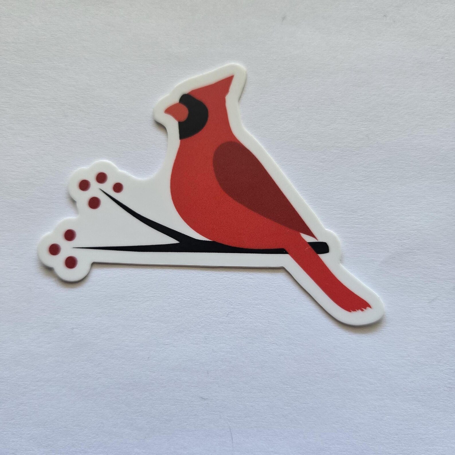 Cardinal Bird and Red Berries Waterproof Die Cut Sticker - Christmas ...