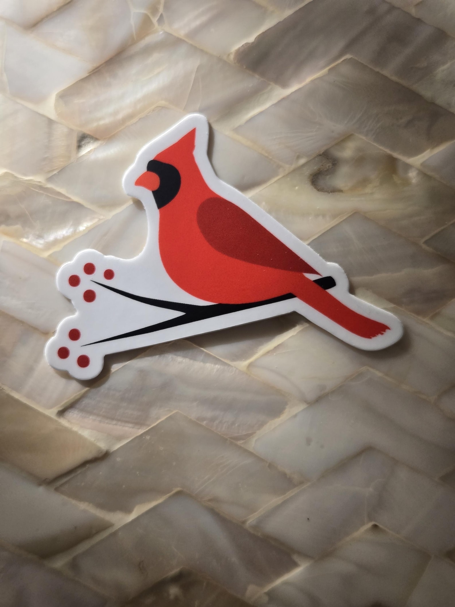 Cardinal Bird and Red Berries Waterproof Die Cut Sticker - Christmas ...