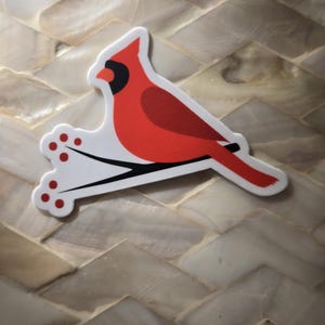 Cardinal Bird and Red Berries Waterproof Die Cut Sticker - Christmas ...