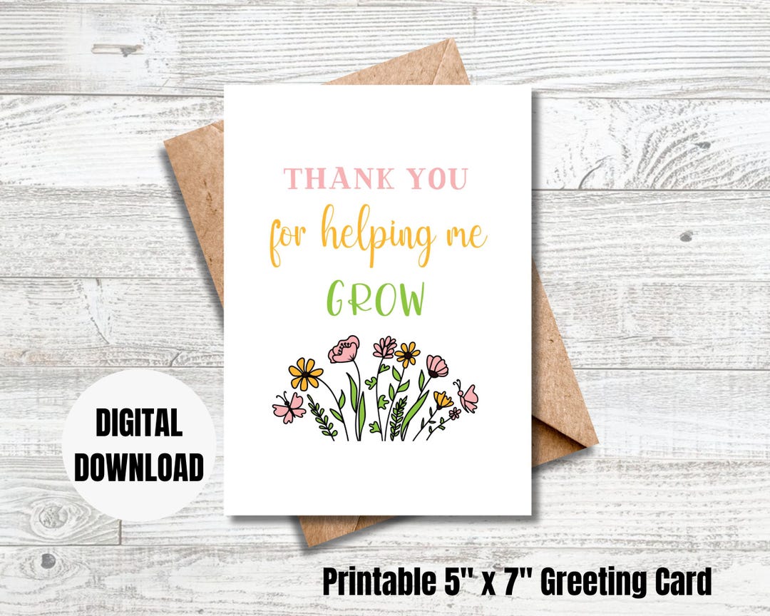 Thank You for Helping Me Grow Teacher Digital Printable Card, Digital ...