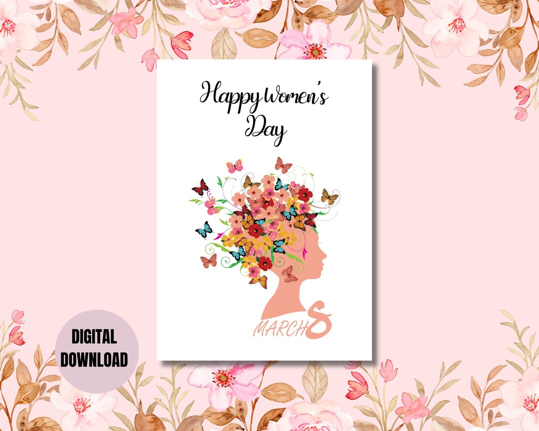 International Women's Day Digital Printable Card With Beautiful Woman ...