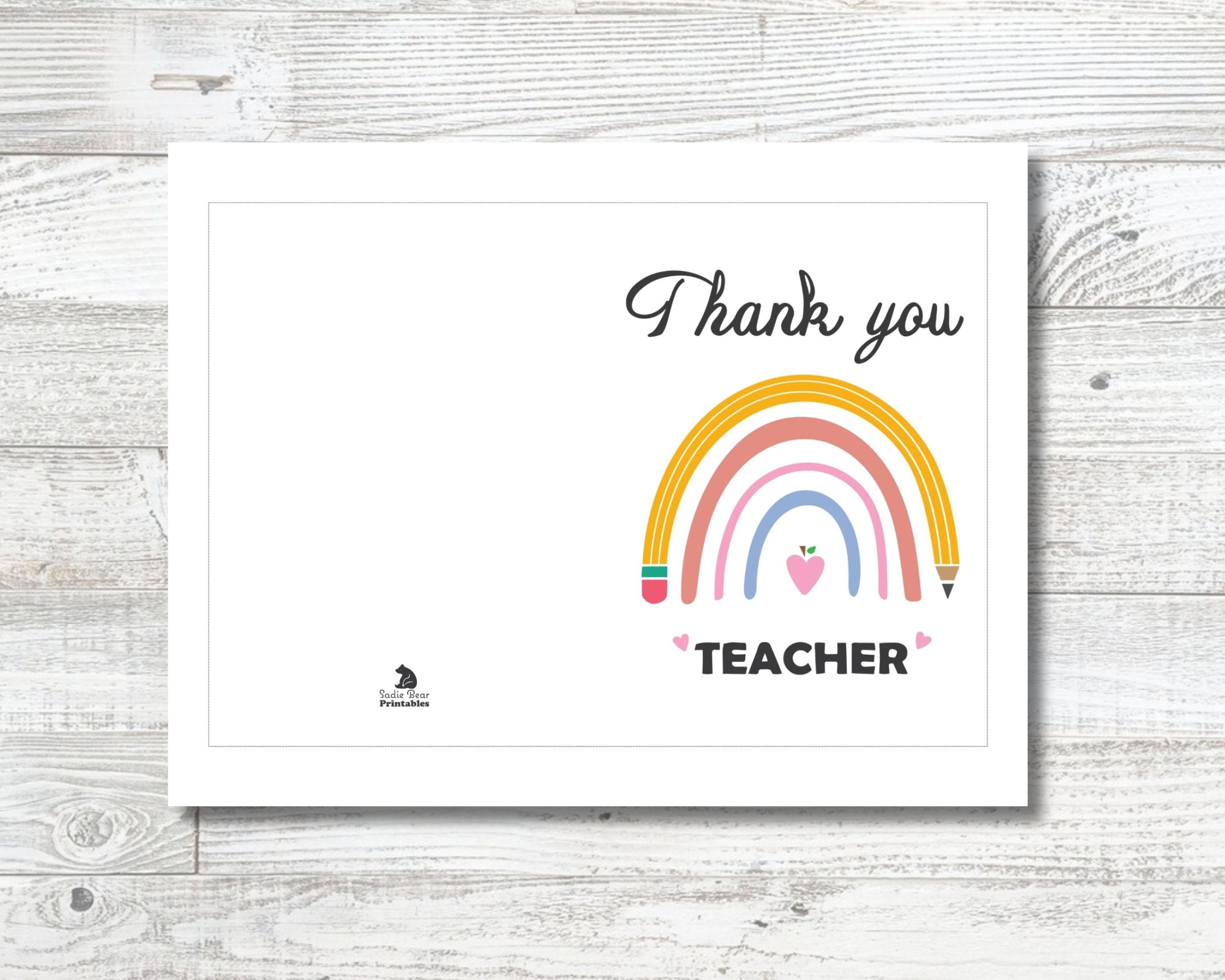 Thank You Teacher Digital Printable Card, Printable Card, Digital ...