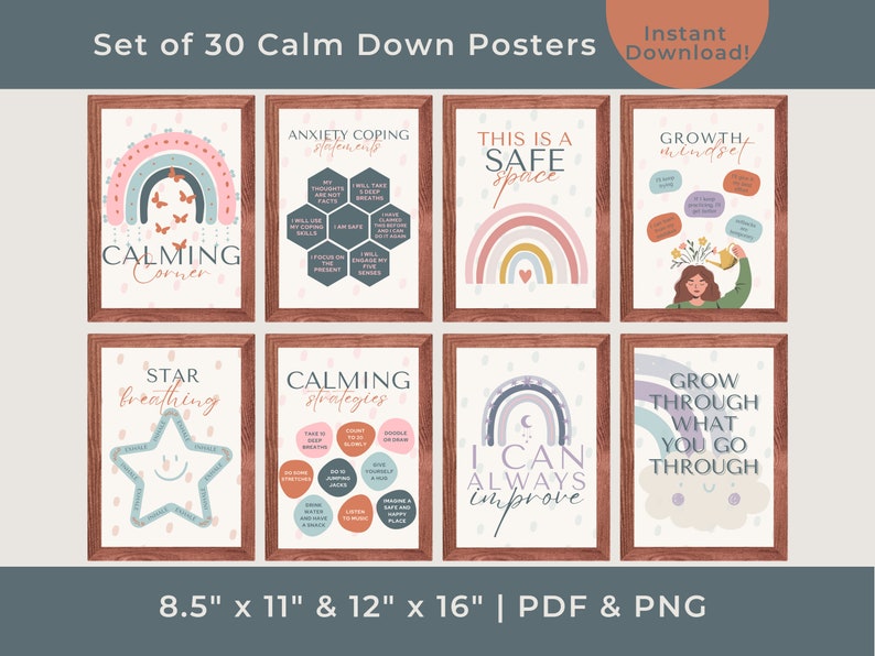 Boho Rainbow Calm Down Corner Kit, Self Regulation Charts, Preschool ...