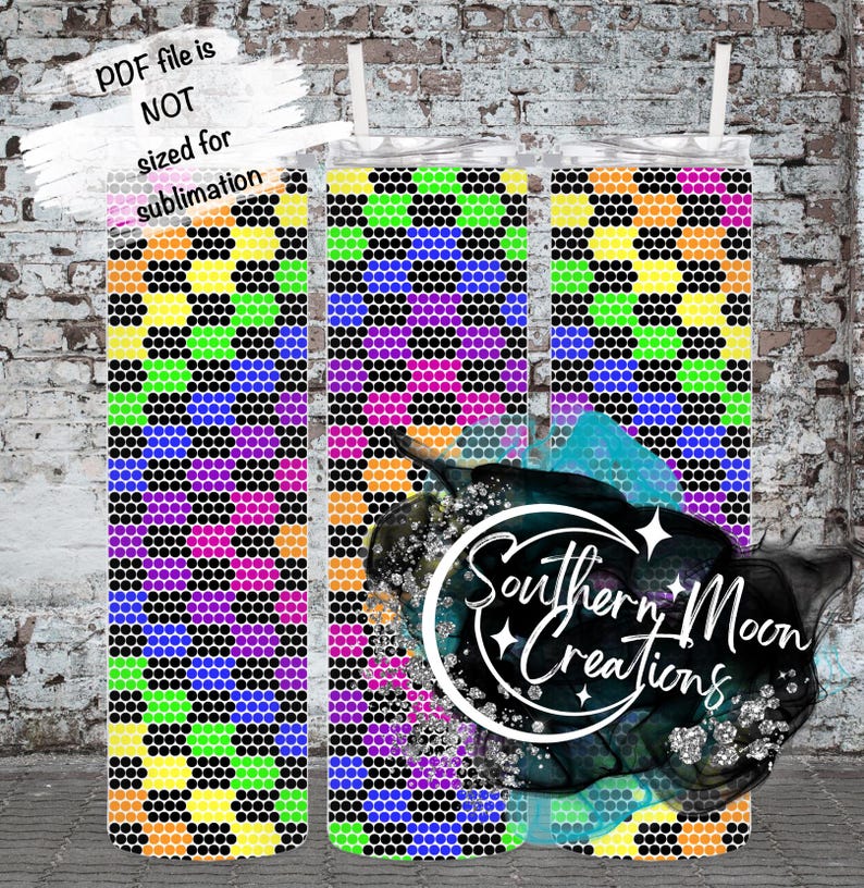 Neon Checker 4MM/ SS16 Rhinestone Tumbler Template - Etsy