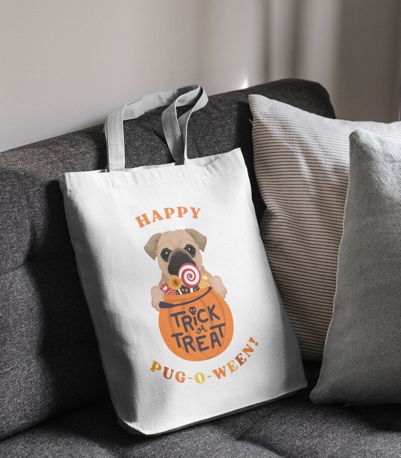 Trick-or-treat Bag Pug Tote Bag Halloween Pug Fall Bag Pug Owner Gift ...
