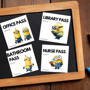 Teacher Classroom Hall Pass Bundle, Minion Theme Hall Passes, Cute Hall ...