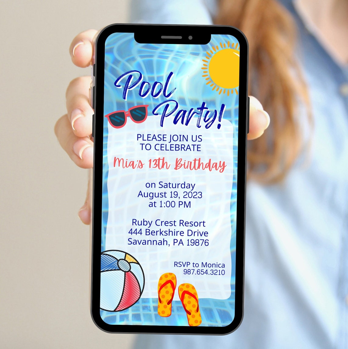 Editable Pool Party Digital Download Invitations Customizable Canva ...