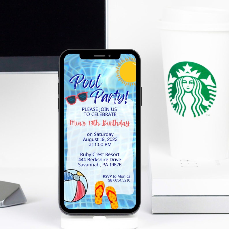 Editable Pool Party Digital Download Invitations Customizable Canva ...