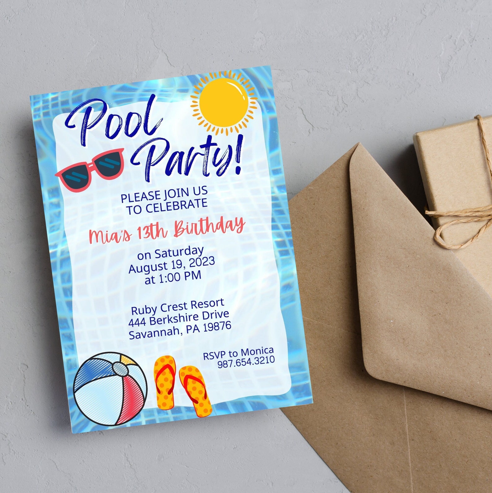 Editable Pool Party Digital Download Invitations Customizable Canva ...