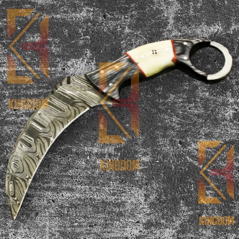 Handmade Damascus Steel Hunting Karambit Handle Made With Camel Bone ...