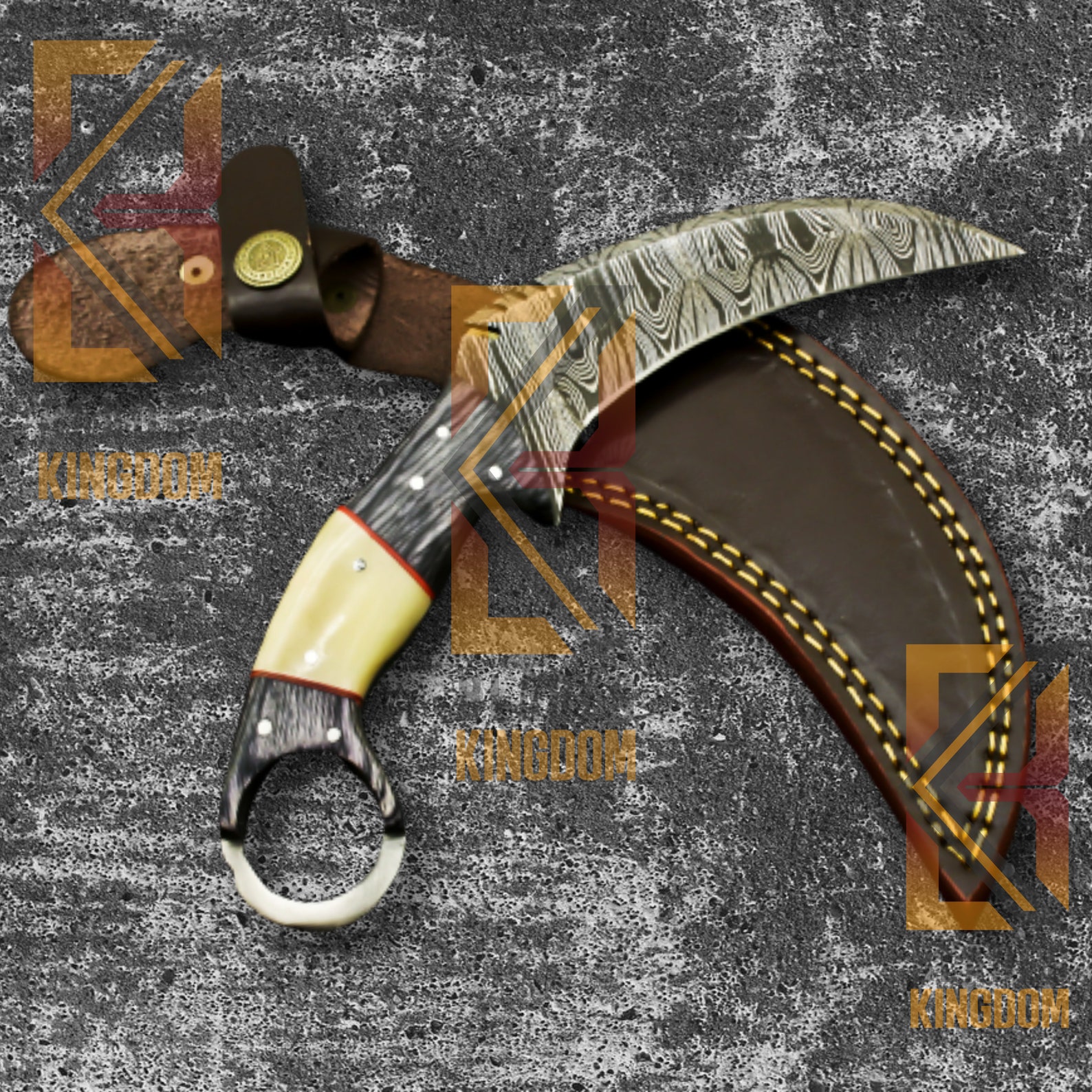 Handmade Damascus Steel Hunting Karambit Handle Made With Camel Bone ...