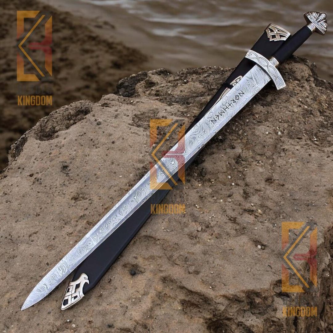 Handmade Viking Sword Real Damascus Steel Northman Sword With Wooden ...