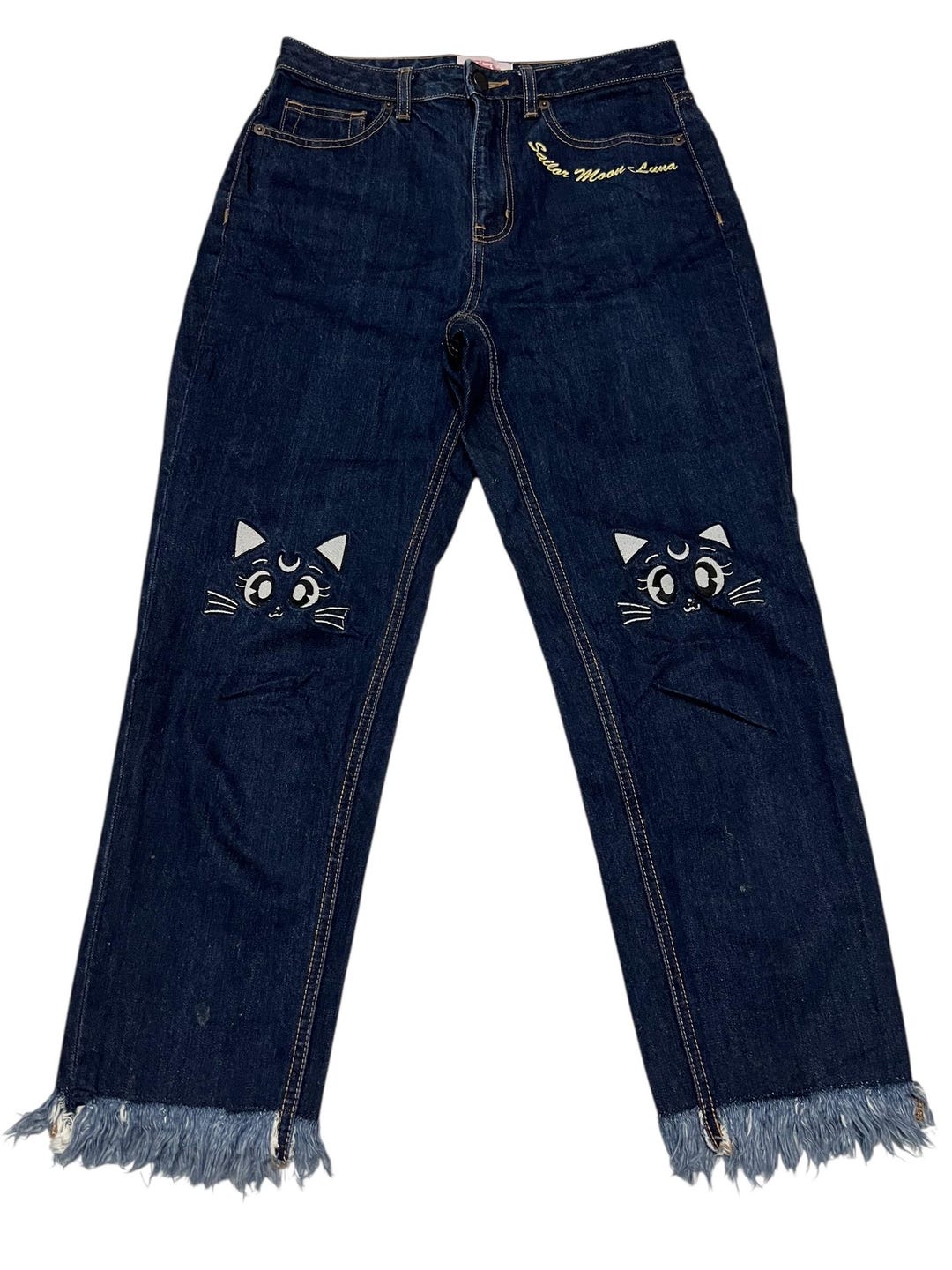 Gu X Sailormoon Embroidery Cat Ankle Jeans - Etsy