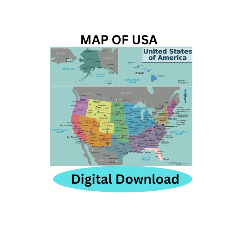 Map of USA PDF Instant Digital Download Image - Etsy