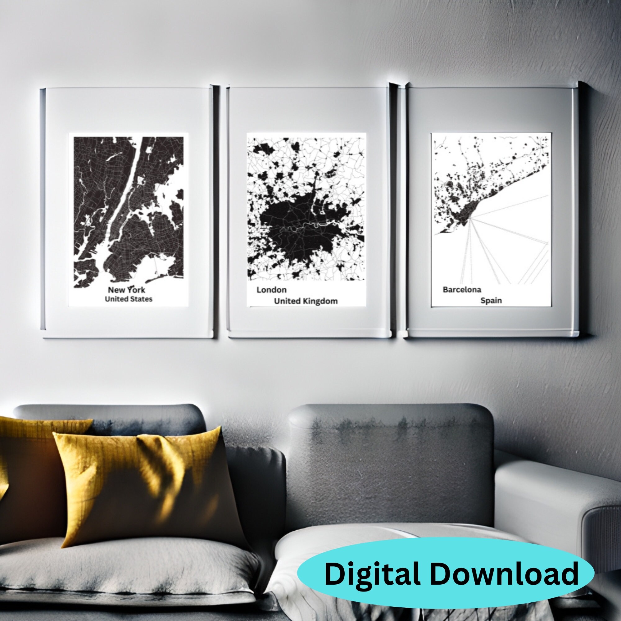 Minimalist Map Five Posters New York, London, Barcelona, Paris, San ...
