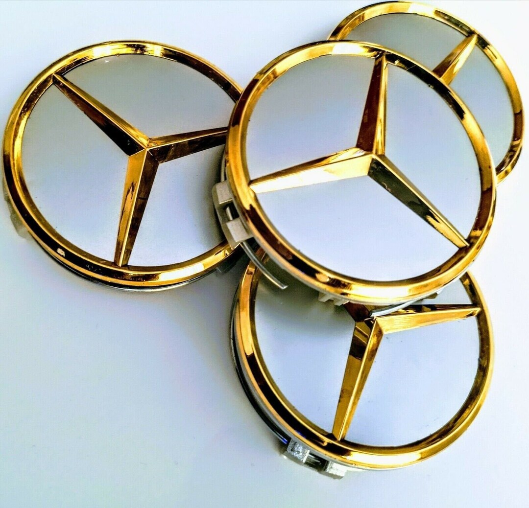 4X Mercedes GOLD SILVER MATTE Alloy Wheel Hub Centre Caps Emblem Badge ...