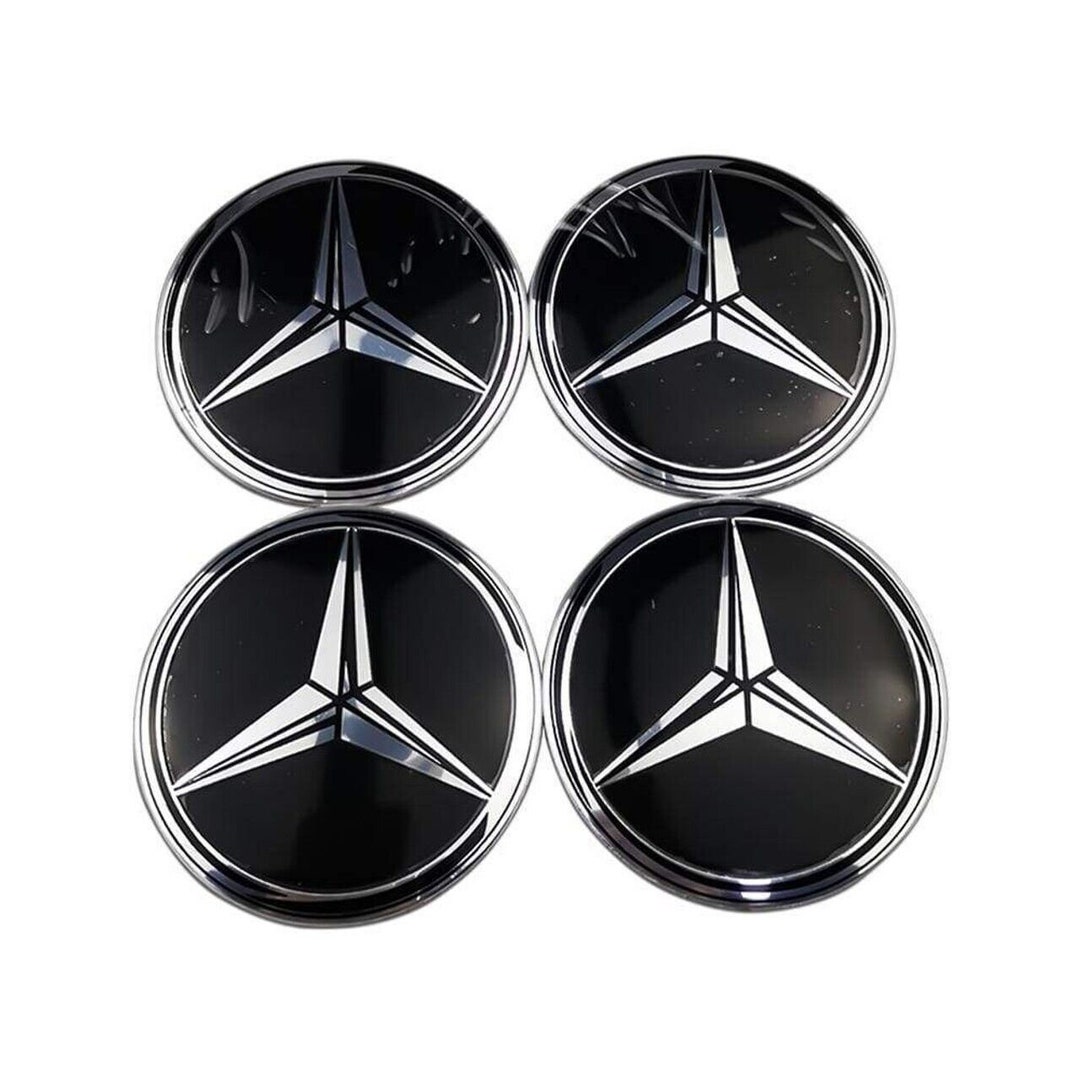 4x Stickers Mercedes Benz New Black Wheel Centre Cap Sticker 3D Logo ...
