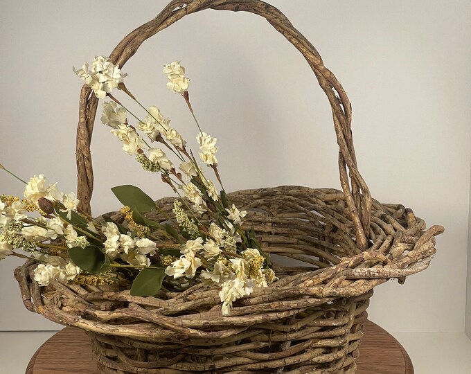 Large Rustic Twig Basket With Oversized Rim, Primitive Basket, Rustic ...