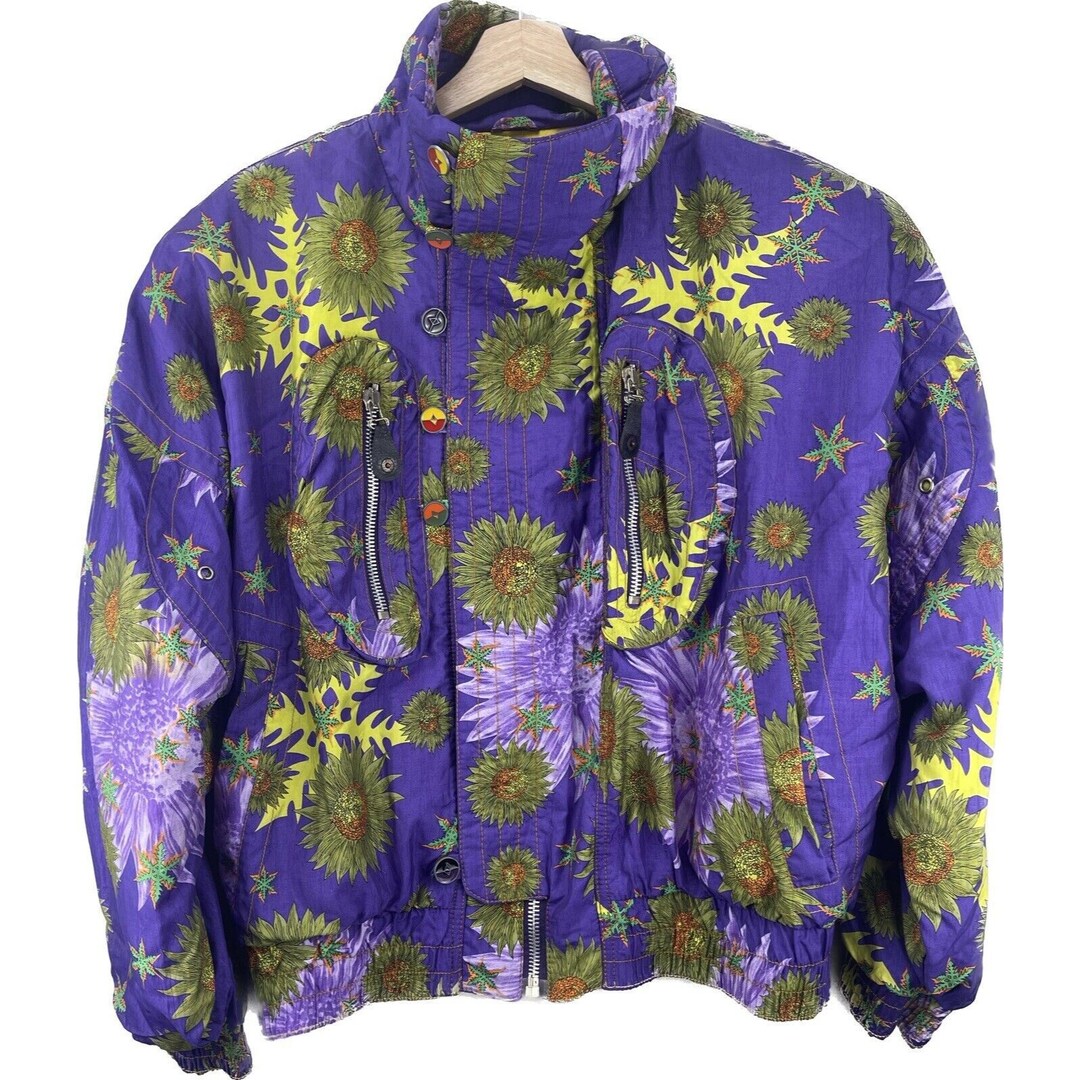 Vintage Bogner Fire and Ice Zip Front Jacket Sz Medium Purple Sunflower ...