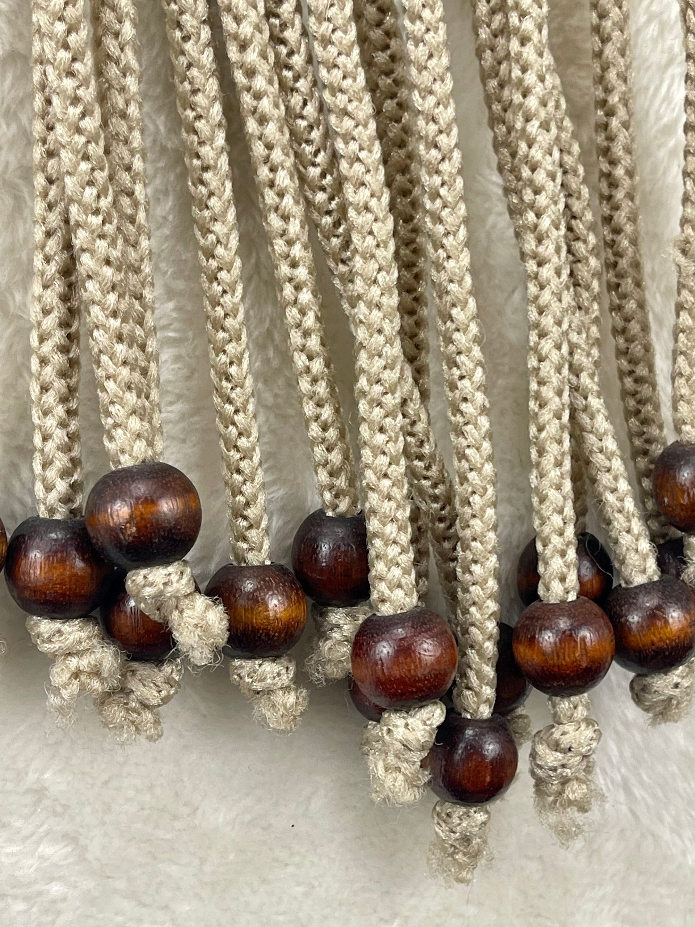 Vintage Macrame Double Bamboo Ring Hanger With Beads, Woven Towel ...