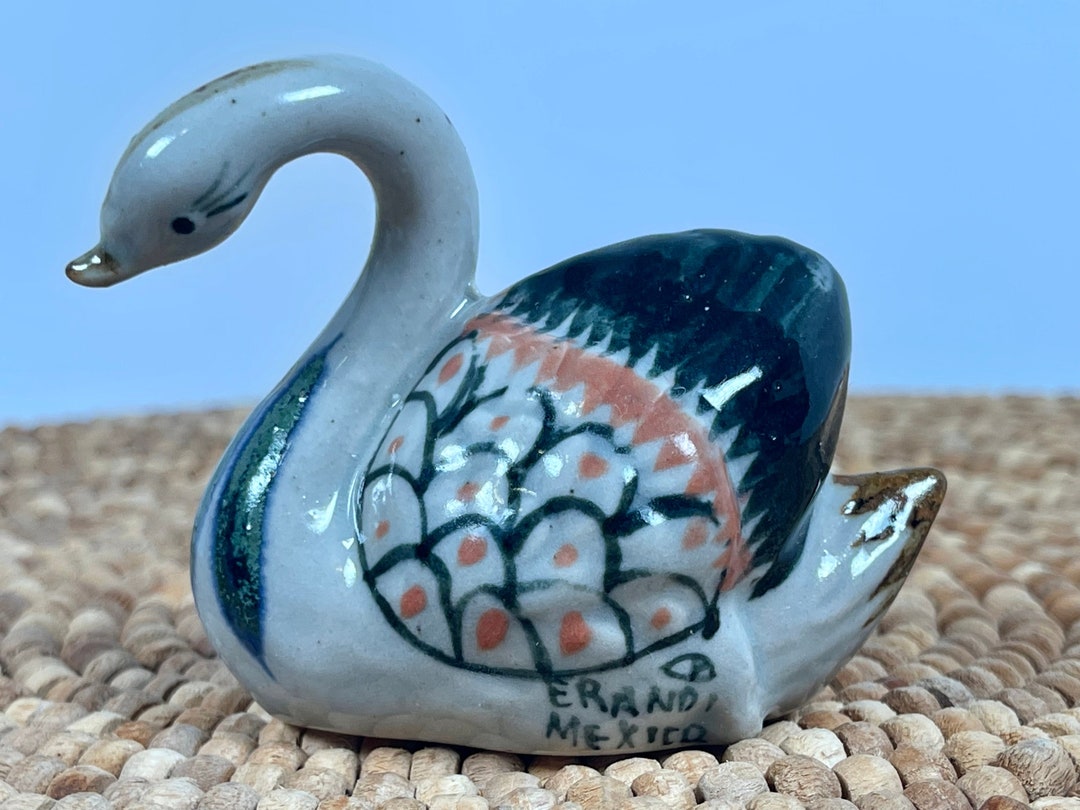 Tonala RARE Pottery Swan Signed Erandi Mexican Folkart Handpainted ...